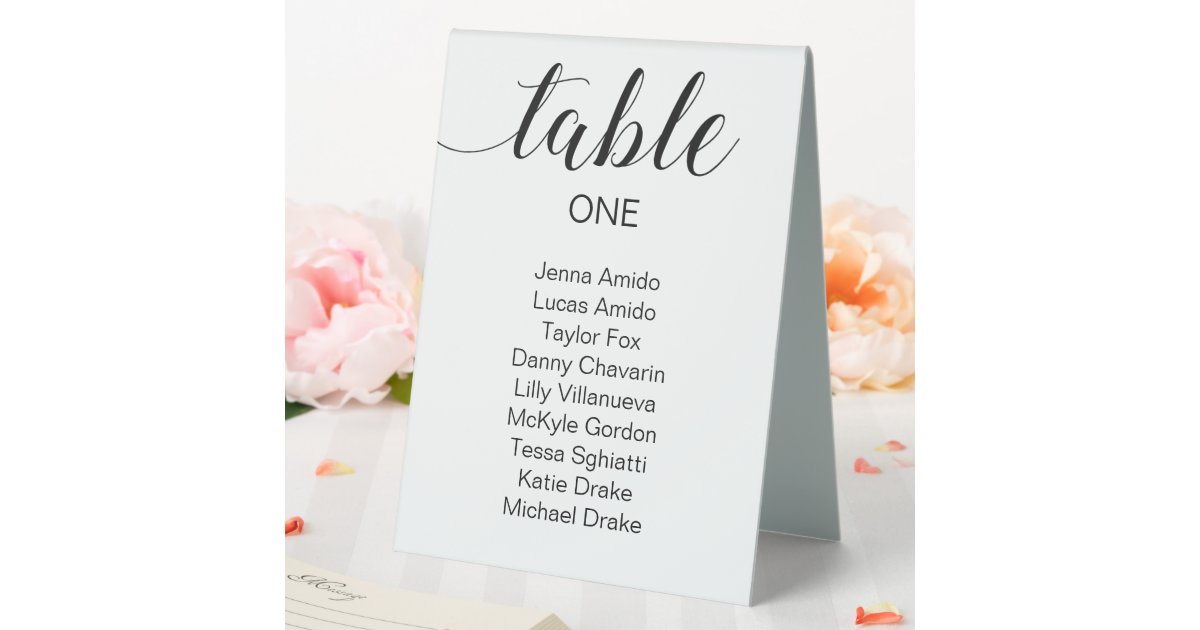 Elegant Black Script Wedding Seating Names Table Tent | Zazzle