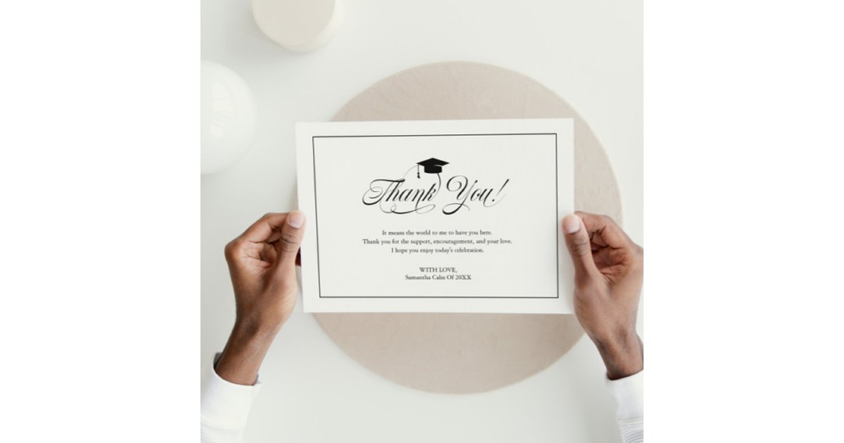 Elegant Black Scrit Thank You Grad Hat Graduation | Zazzle