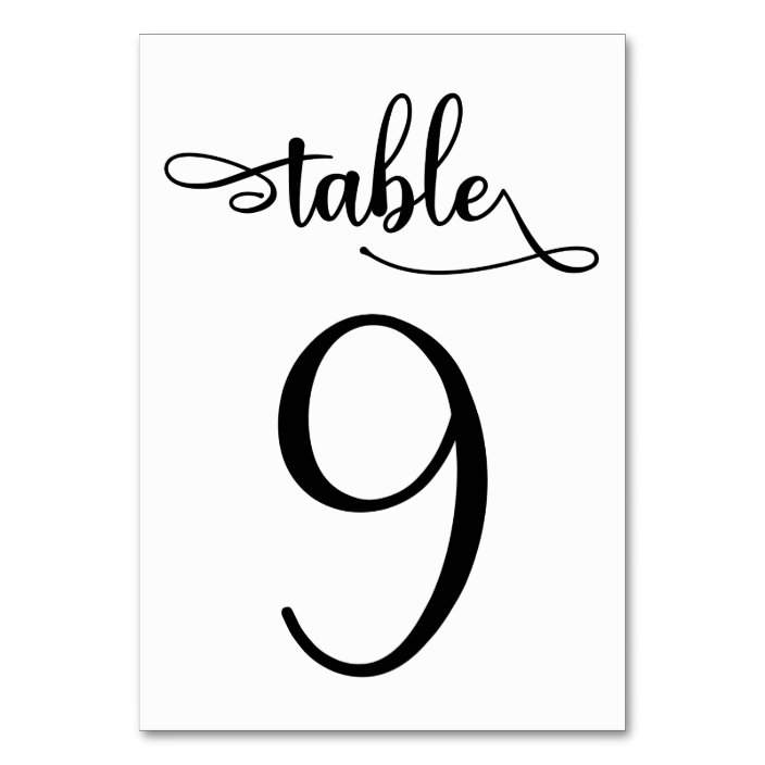 Elegant black sign | 3.5x5 table number | Table 9 | Zazzle.com