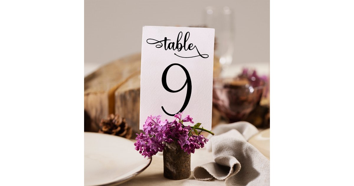 Elegant black sign | 3.5x5 table number | Table 9 | Zazzle