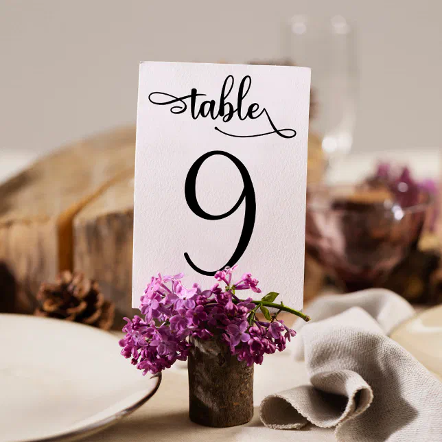 Elegant black sign | 3.5x5 table number | Table 9 | Zazzle