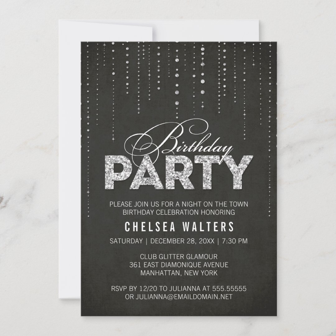 Elegant Black & Silver Birthday Party Invitation | Zazzle