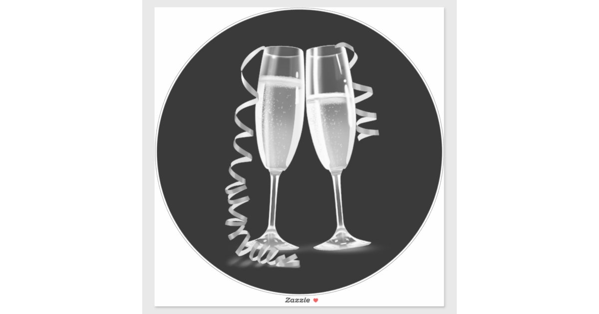 Elegant Black Silver Champagne Glass Stickers | Zazzle