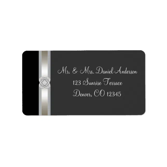 Elegant Black Silver Diamond Band Address Labels | Zazzle