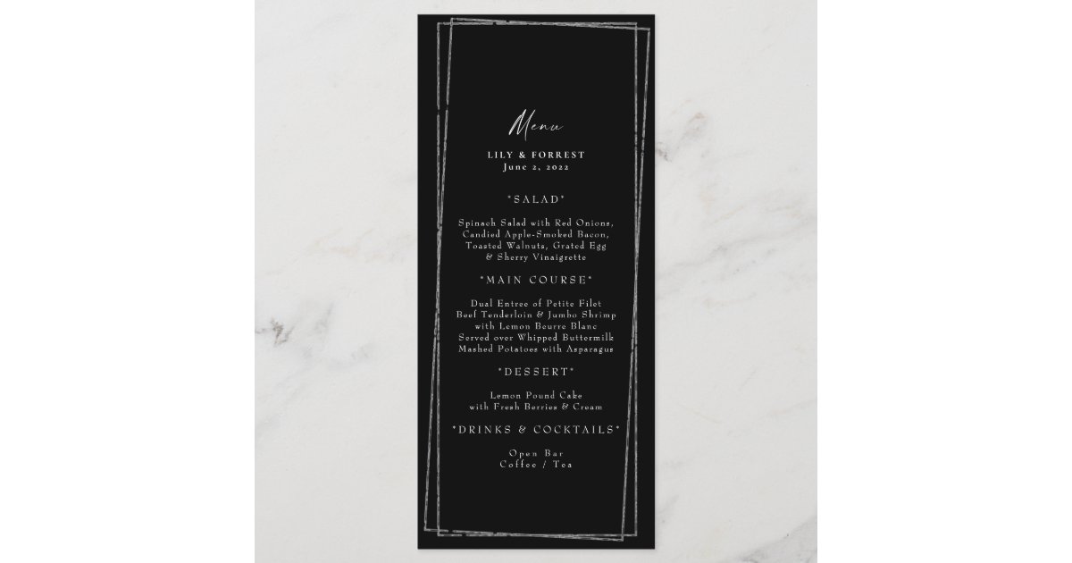 Elegant Black & Silver Geometric Frame Menu | Zazzle