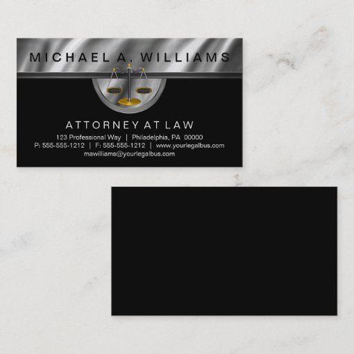 Elegant Black | Silver Lawyer Legal Law Business Business Card | Zazzle