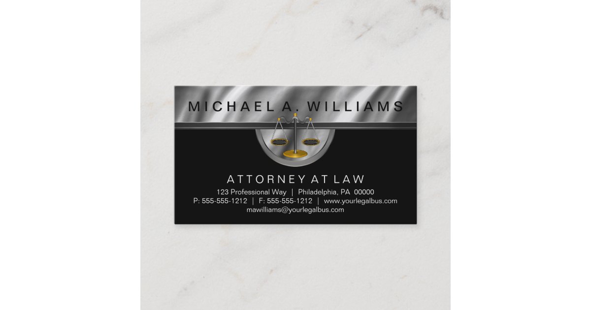 Elegant Black | Silver Lawyer Legal Law Business Business Card | Zazzle