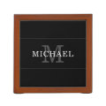 Elegant Black Silver Monogram Custom Name Desk Organizer | Zazzle