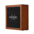 Elegant Black Silver Monogram Custom Name Desk Organizer | Zazzle