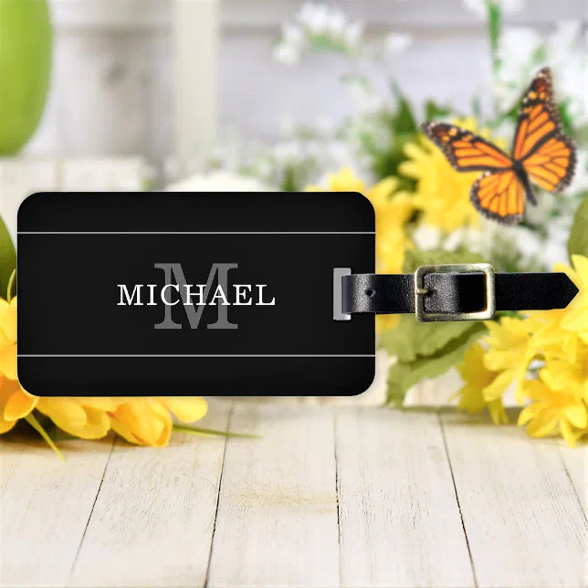 Elegant Black Silver Monogram Name Personalized Luggage Tag | Zazzle
