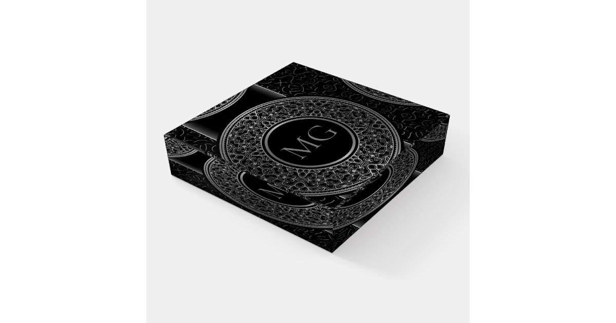 Elegant Black & Silver Monogrammed Paperweight | Zazzle