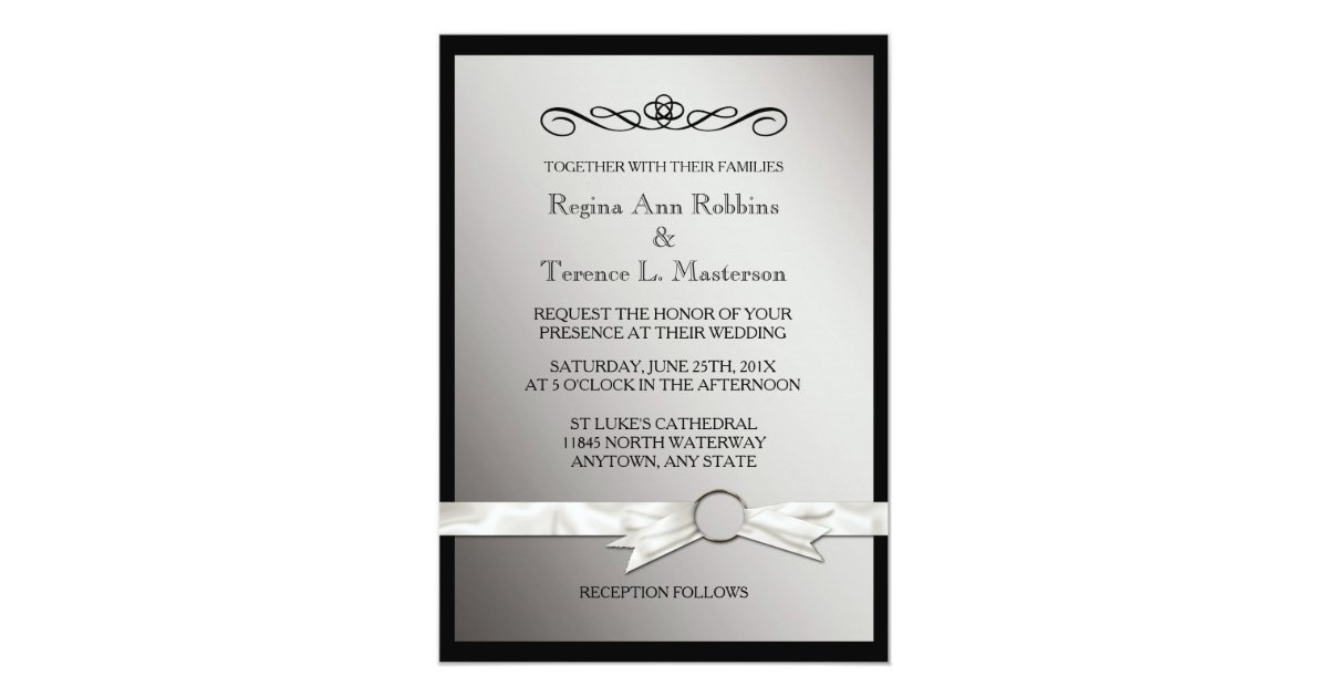 Elegant Black Silver Ribbon Wedding Invitation | Zazzle.com