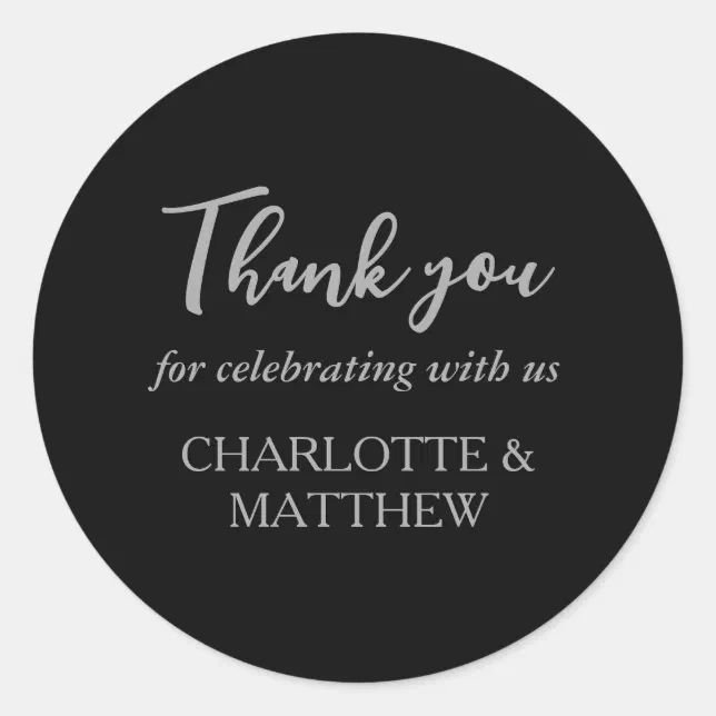 Elegant Black Silver Wedding Classic Round Sticker | Zazzle