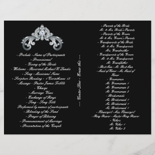 Elegant Black Silver Wedding Program Flyer | Zazzle