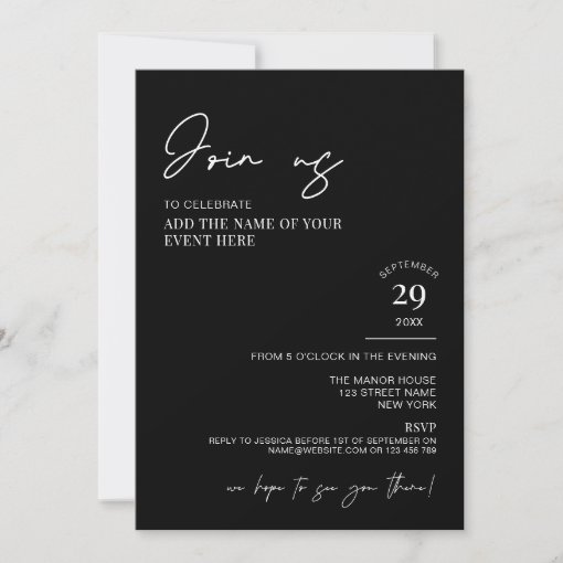 Elegant Black Simple Script Corporate Event Invitation | Zazzle