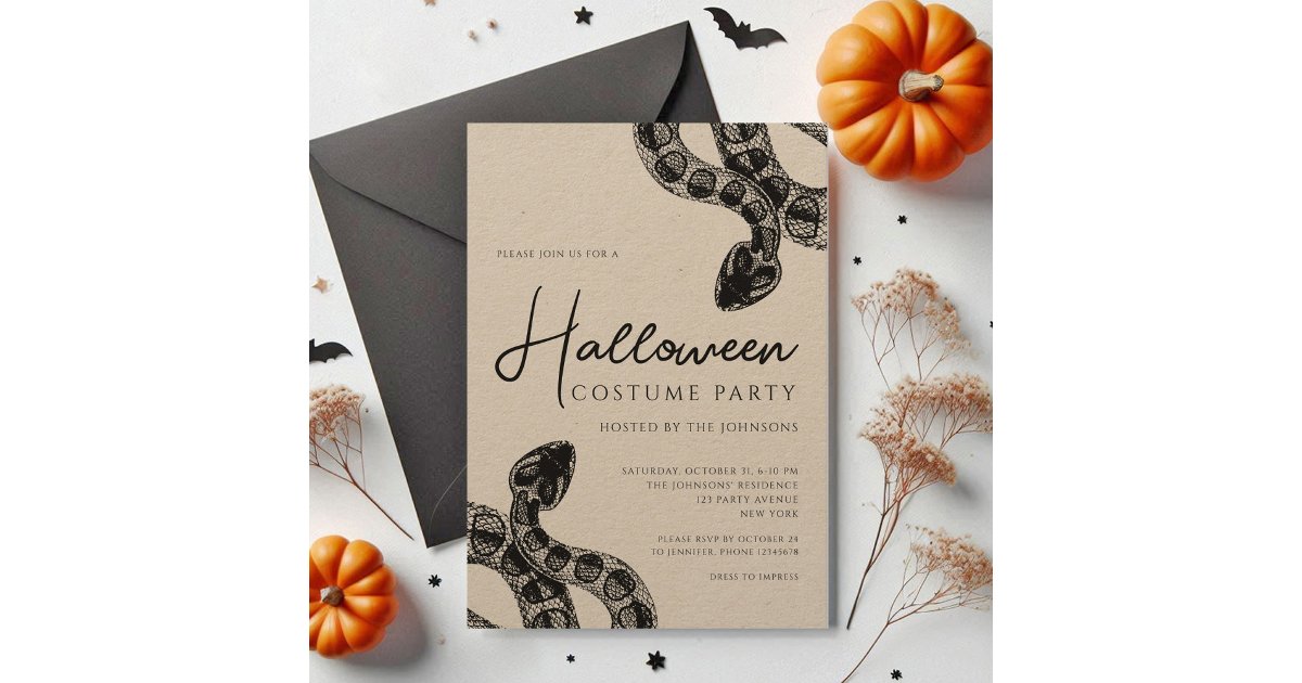 Elegant Black Snakes Costume Party Halloween Invitation | Zazzle
