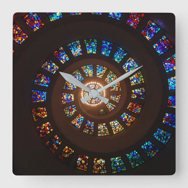 Elegant Black Stained Glass Swirl Pattern Square Wall Clock | Zazzle
