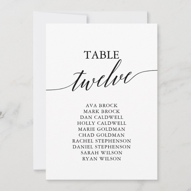 Elegant Black Table Number 12 Seating Chart | Zazzle