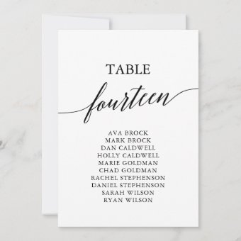Elegant Black Table Number 14 Seating Chart | Zazzle