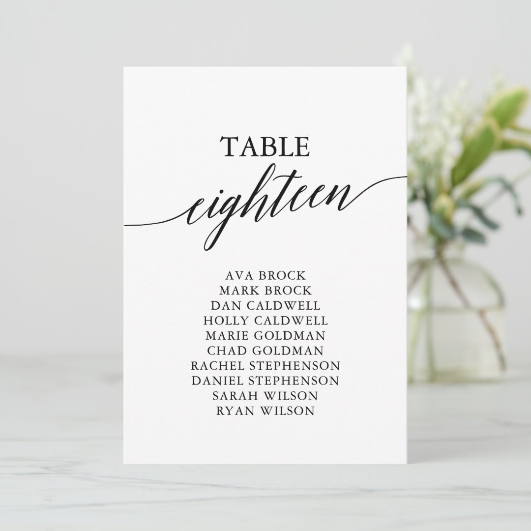Elegant Black Table Number 18 Seating Chart | Zazzle