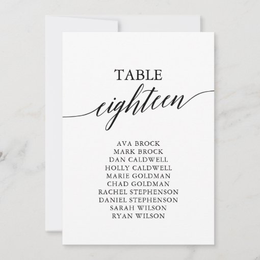 Elegant Black Table Number 18 Seating Chart | Zazzle