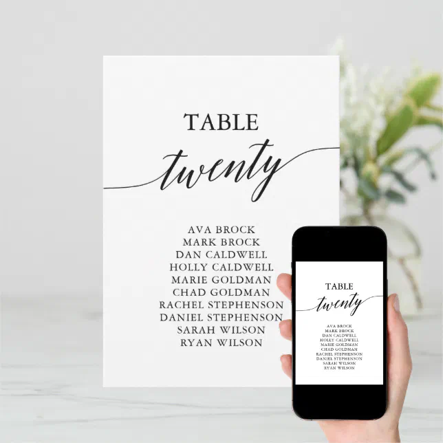 Elegant Black Table Number 20 Seating Chart | Zazzle