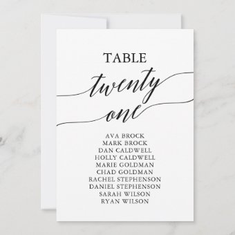Elegant Black Table Number 21 Seating Chart | Zazzle