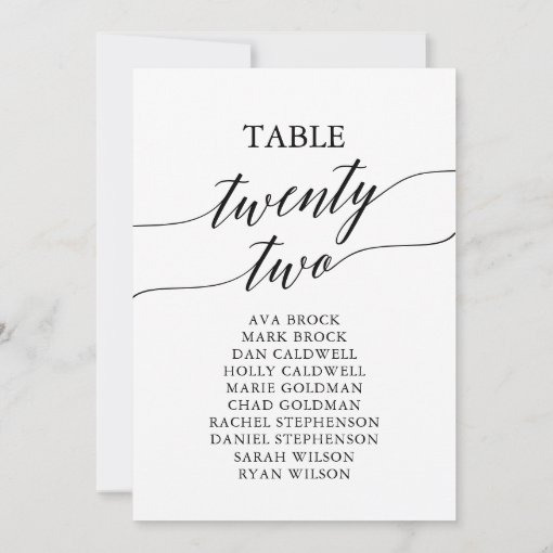 Elegant Black Table Number 22 Seating Chart | Zazzle