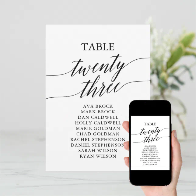 Elegant Black Table Number 23 Seating Chart | Zazzle