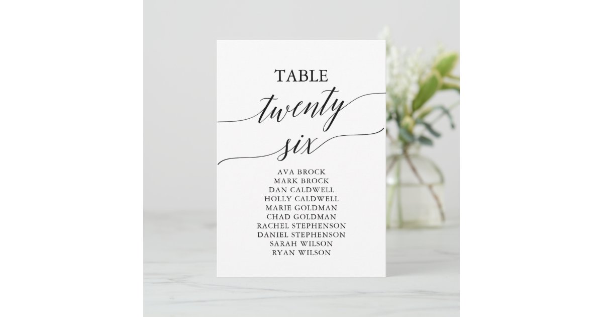 Elegant Black Table Number 26 Seating Chart | Zazzle