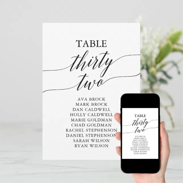 Elegant Black Table Number 32 Seating Chart | Zazzle