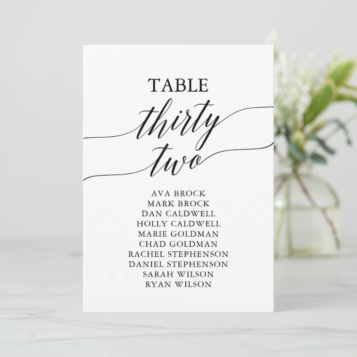 Elegant Black Table Number 32 Seating Chart | Zazzle