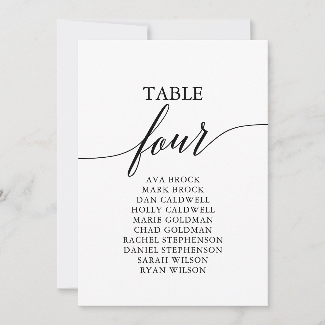 Elegant Black Table Number 4 Seating Chart | Zazzle