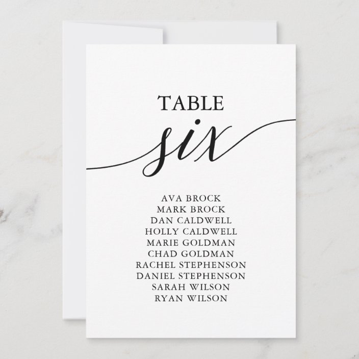 Elegant Black Table Number 6 Seating Chart | Zazzle.com