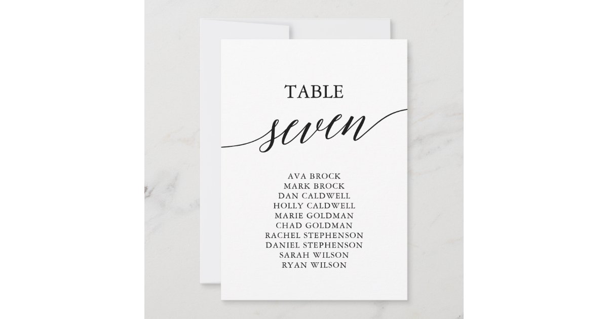 Elegant Black Table Number 7 Seating Chart | Zazzle