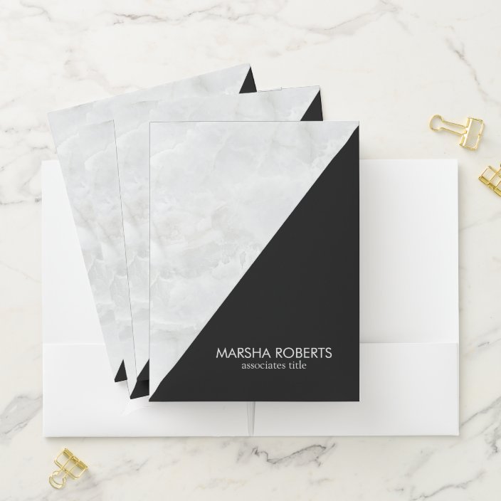 Elegant Black Triangle And White Marble Pocket Folder | Zazzle.com