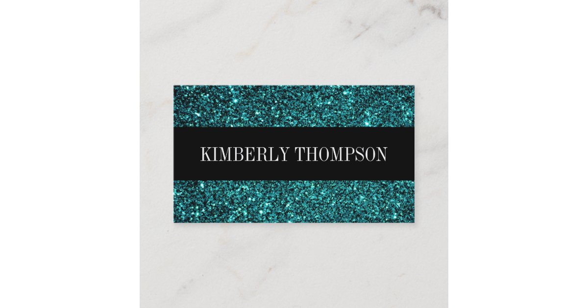 Elegant Black & Turquoise Glitter Business Card | Zazzle