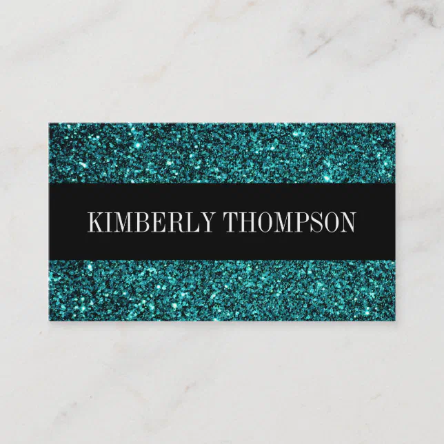 Elegant Black & Turquoise Glitter Business Card | Zazzle