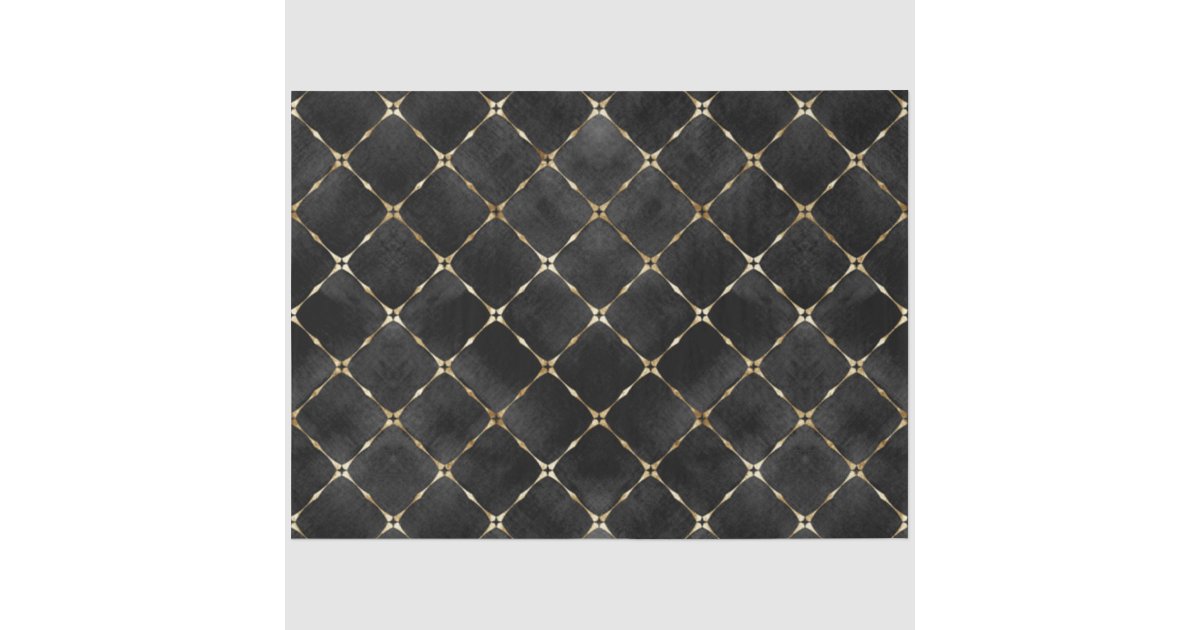 Elegant Black Velvet Faux Gold Plaid Luxury Tissue Paper | Zazzle