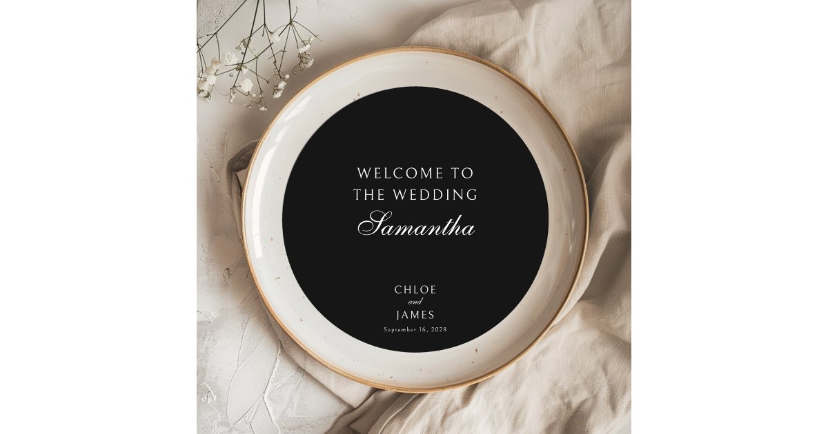 Elegant Black Wedding Guest Names Place Card | Zazzle