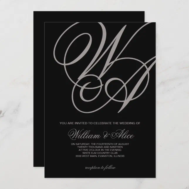 elegant black wedding invitation | Zazzle