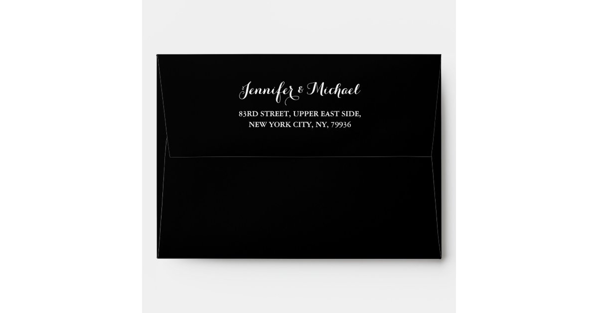 Elegant Black Wedding Invitation Pre Addressed 5x7 Envelope | Zazzle