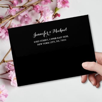 Elegant Black Wedding Invitation Pre Addressed 5x7 Envelope | Zazzle