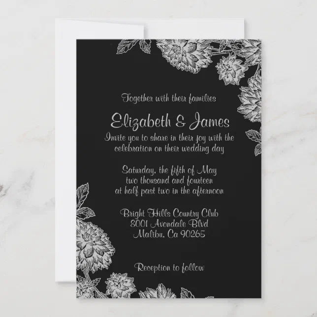 Elegant Black Wedding Invitations | Zazzle