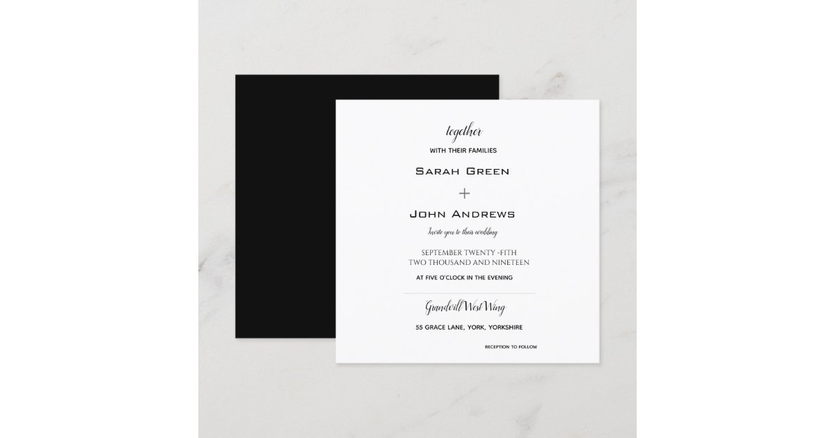 Elegant Black Wedding Monogram Square Invitation | Zazzle
