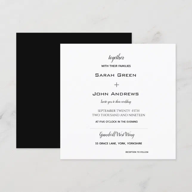 Elegant Black Wedding Monogram Square Invitation | Zazzle