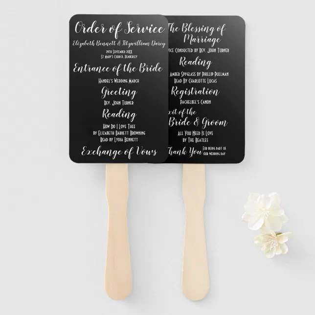 Elegant Black Wedding Program Hand Fan | Zazzle