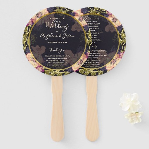 Elegant Black Wedding Program Hand Fan | Zazzle