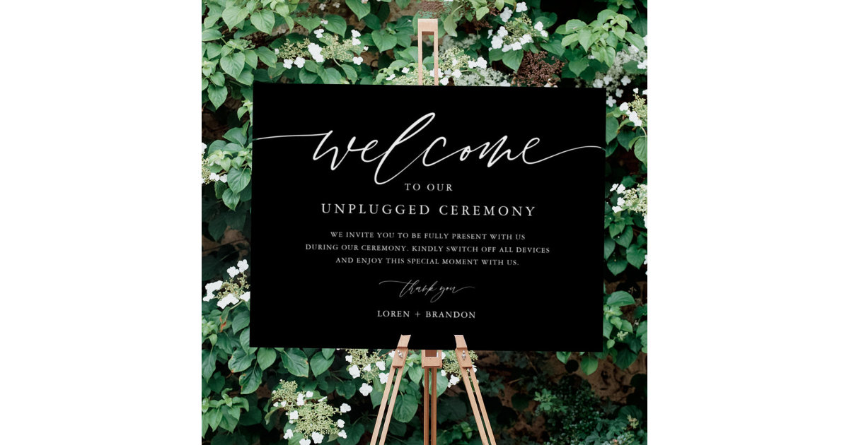 Elegant Black Wedding Unplugged Ceremony Sign | Zazzle