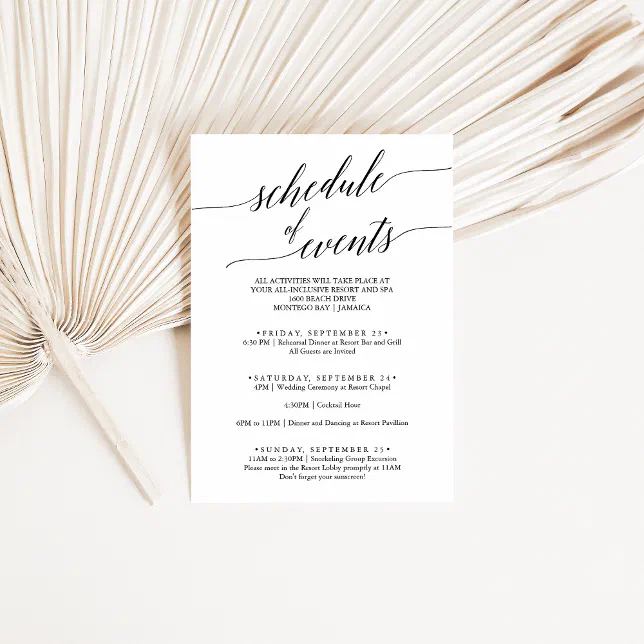 Elegant Black Wedding Weekend Schedule of Events Enclosure Card | Zazzle